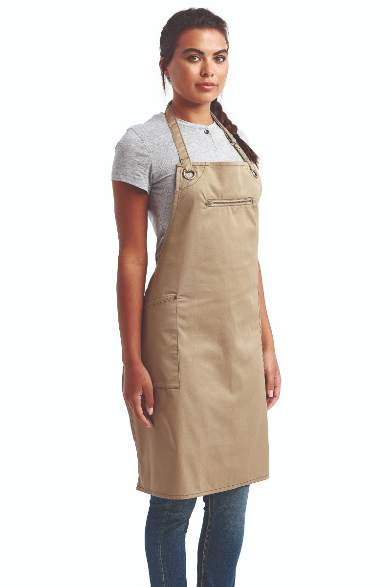 Khaki ‘Barley’ Sustainable Bib Apron (3 Pockets) – ApronWarehouse