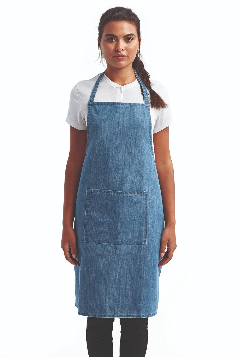 Blue Denim Sustainable Bib Apron (1 Pocket w/ Pencil Divide ...