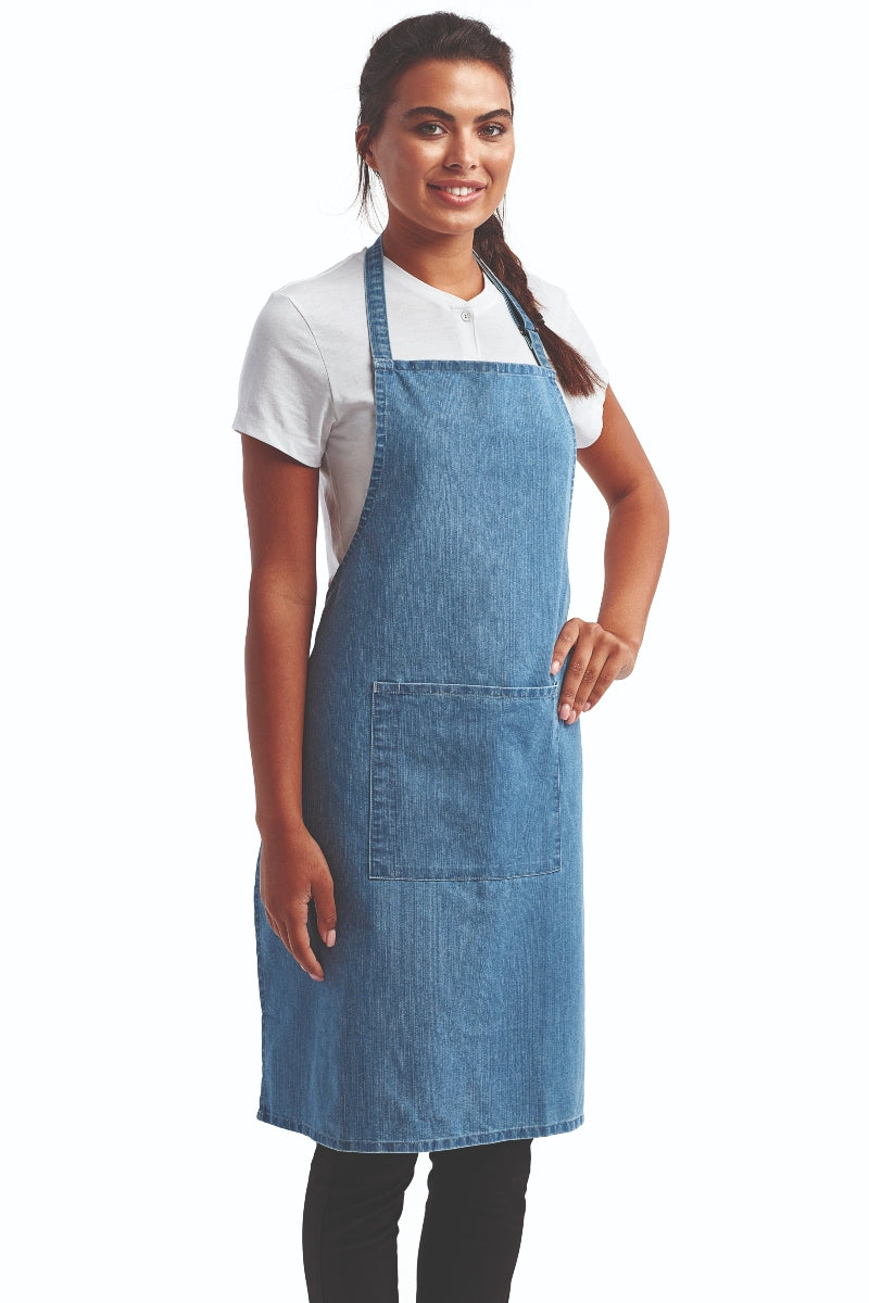 Blue Denim Sustainable Bib Apron (1 Pocket w/ Pencil Divide ...