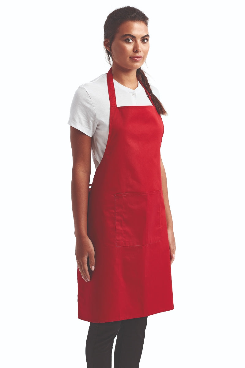 Red Sustainable Bib Apron (1 Pocket w/ Pencil Divide) – ApronWarehouse