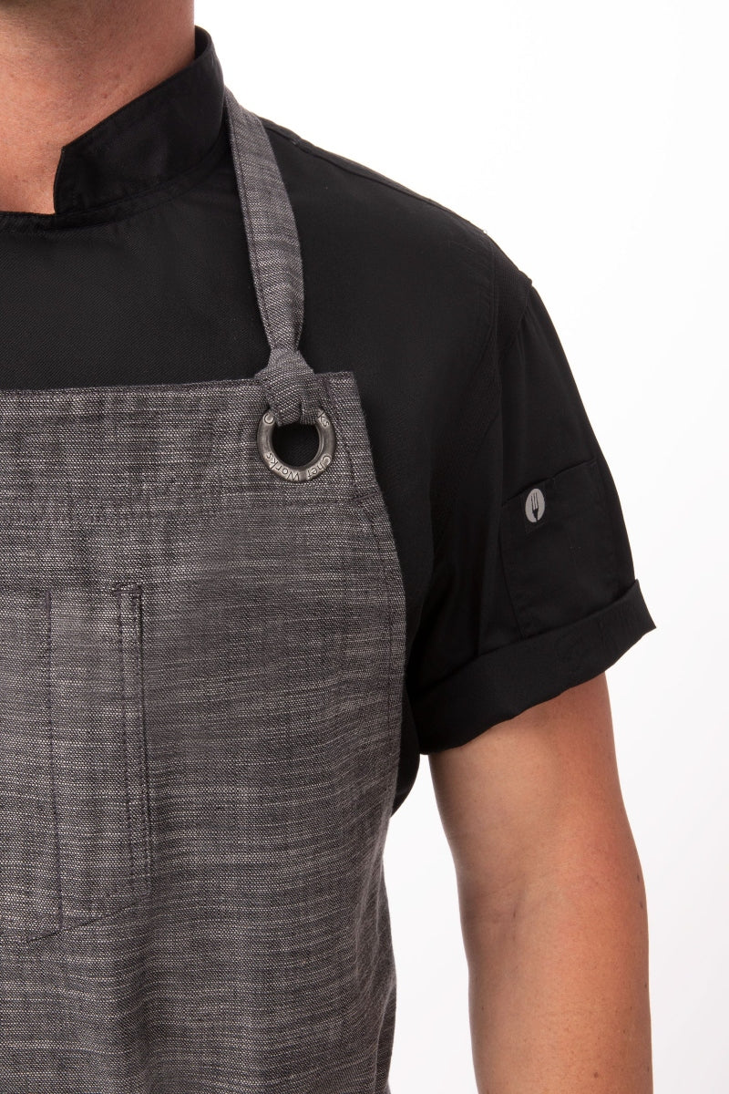 Corvallis Black & Steel Grey Chefs Bib Apron – ApronWarehouse