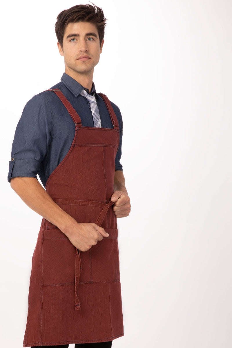 Uptown Cross-Back Red-Navy Bib Apron – ApronWarehouse