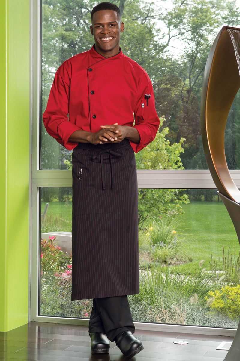 Red & Black Pinstripe Full Bistro Apron (1 Pocket) – ApronWarehouse