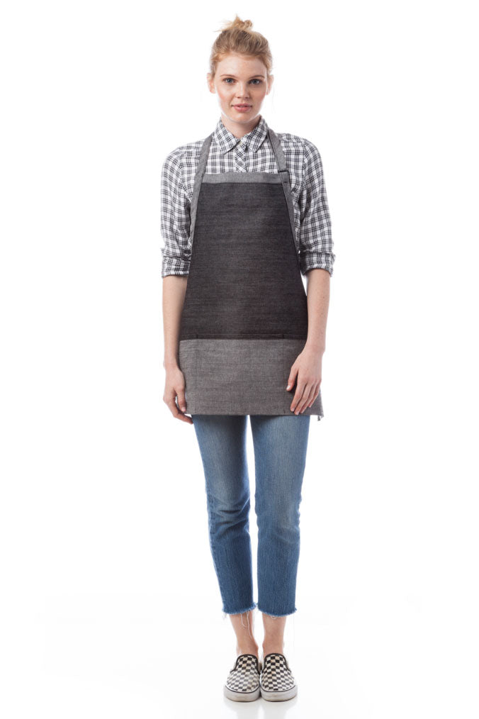 Black & Grey American Denim Basics Three Pocket Bib Apron – ApronWarehouse