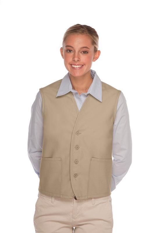 Khaki 4-Button Unisex Vest with 2 Pockets – ApronWarehouse